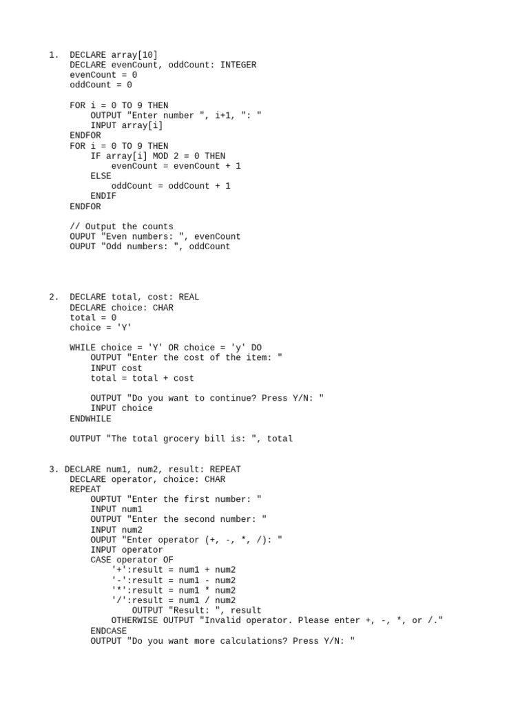 Pseudo Code | PDF | Teaching Methods & Materials