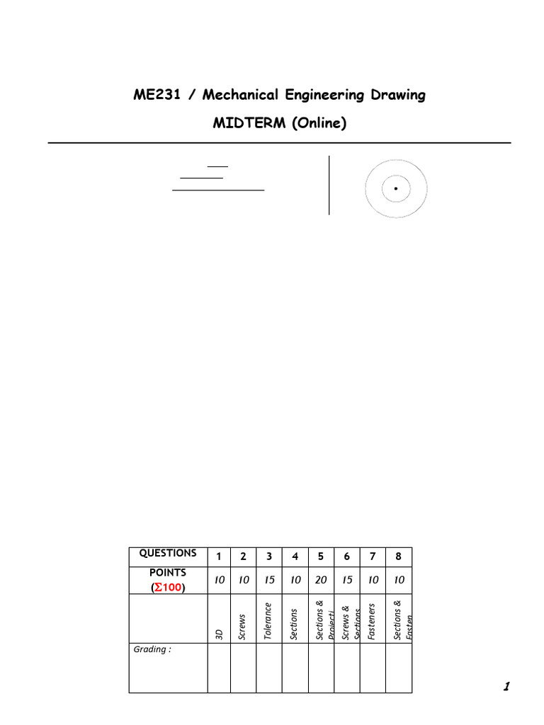 Me231 Midterm - Fall (2020-2021) - Example | PDF | Screw | Engineering Tolerance