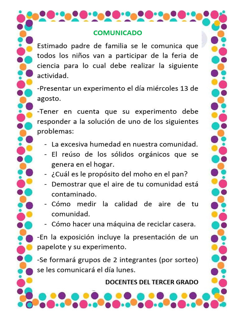 Comunicado - Feria de Ciencia | PDF