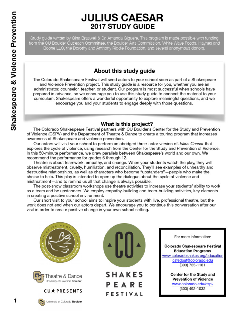 Julius Caesar Study Guide | PDF | Bullying | Julius Caesar