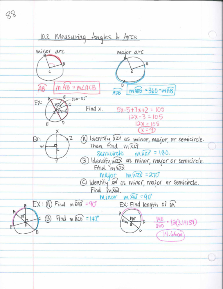 Notes 10.2 Measuring Angles and Arcs | PDF