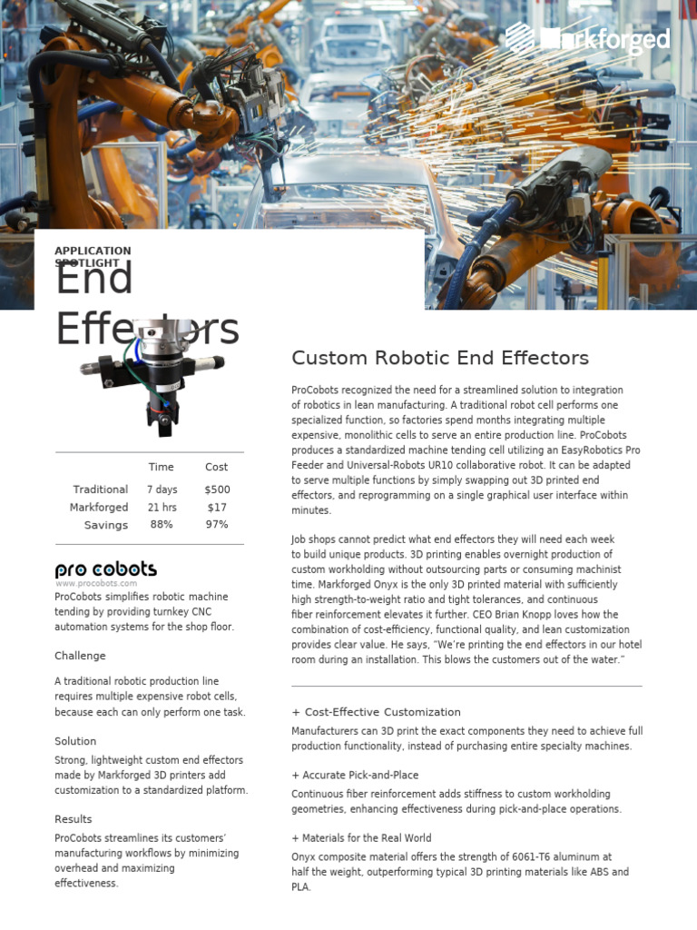 ProCobots Application Spotlight End Effectors | PDF | 3 D Printing | Secondary Sector Of The Economy