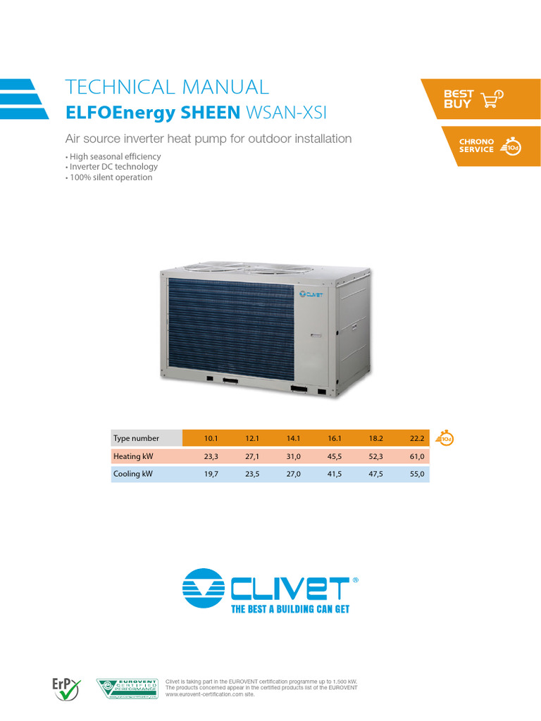 Clivet ELFOEnergy SHEEN Heat Pump Guide | PDF | Power Inverter | Electric Motor
