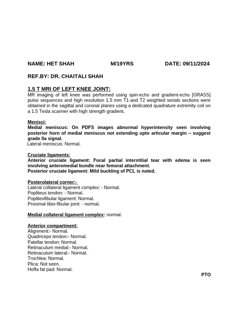 HET SHAH Mri Left Knee | PDF | Science & Mathematics