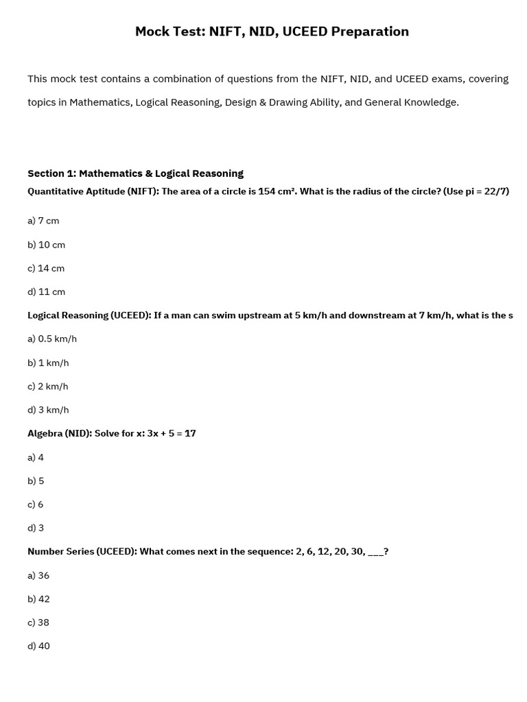 Mock Test NIFT NID UCEED Updated - PDF 20241112 100831 0000 | PDF ...