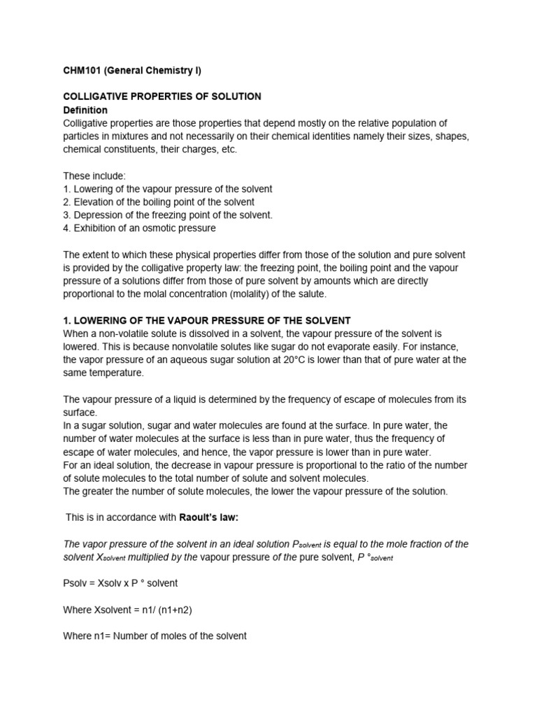 Colligative Prop. Lec Note | PDF | Physical Sciences | Physical Chemistry