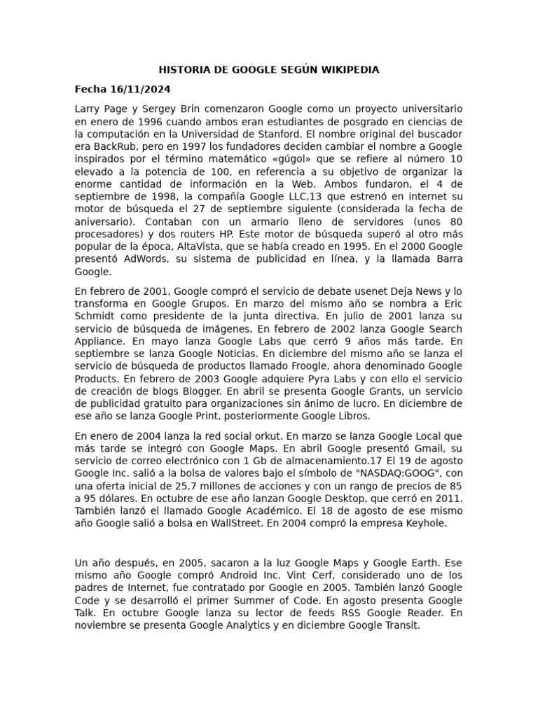 Historia de Google Según Wikipedia | PDF | Alphabet Inc. | Google