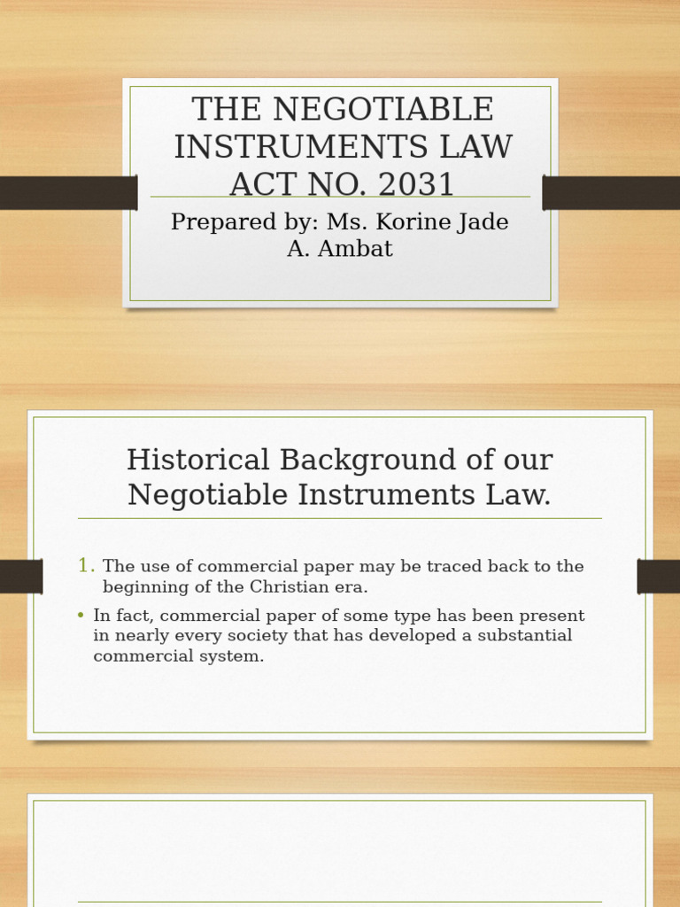 Overview of the Negotiable Instruments Law | PDF | Negotiable ...