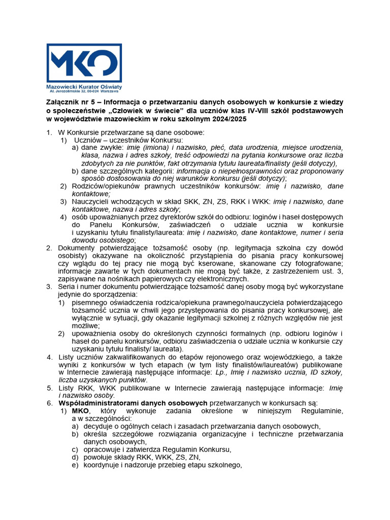 Zal NR 5 - Informacja o Przetwarzaniu Danych Osobowych | PDF