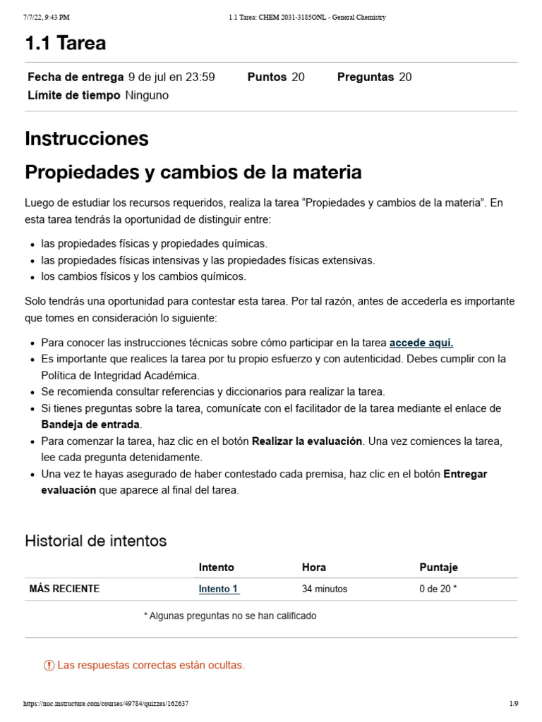 1.1 Tarea - CHEM 2031-3185ONL - General Chemistry | PDF | Química ...