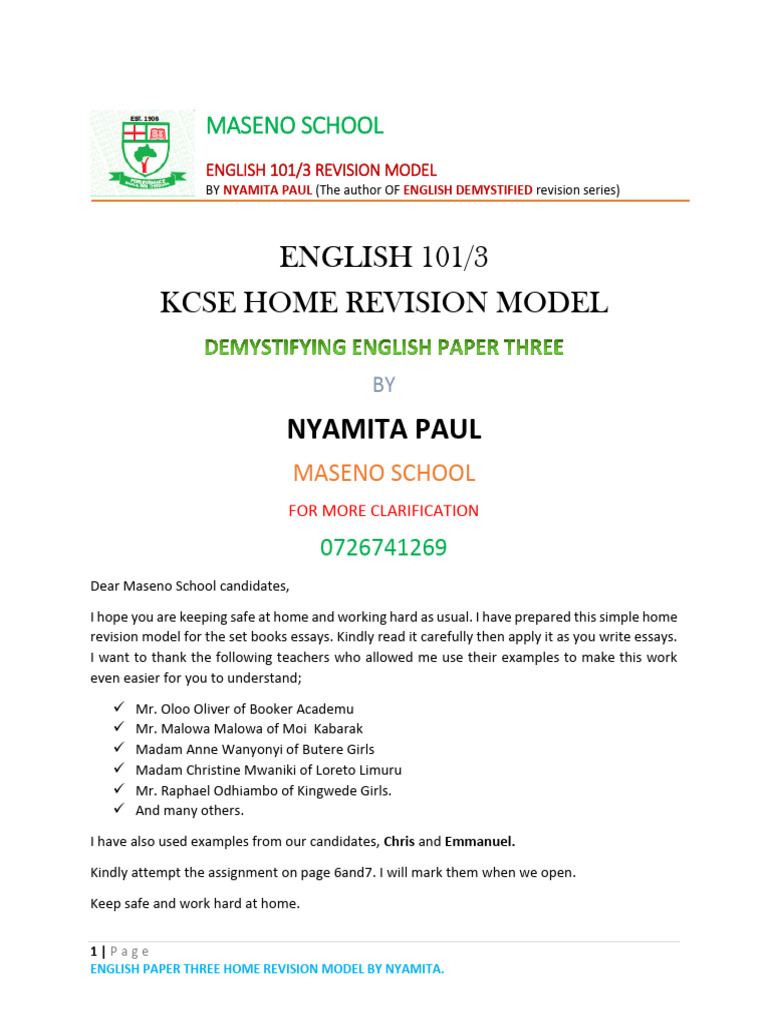 English Paper Three Revision Model | PDF | A Doll's House