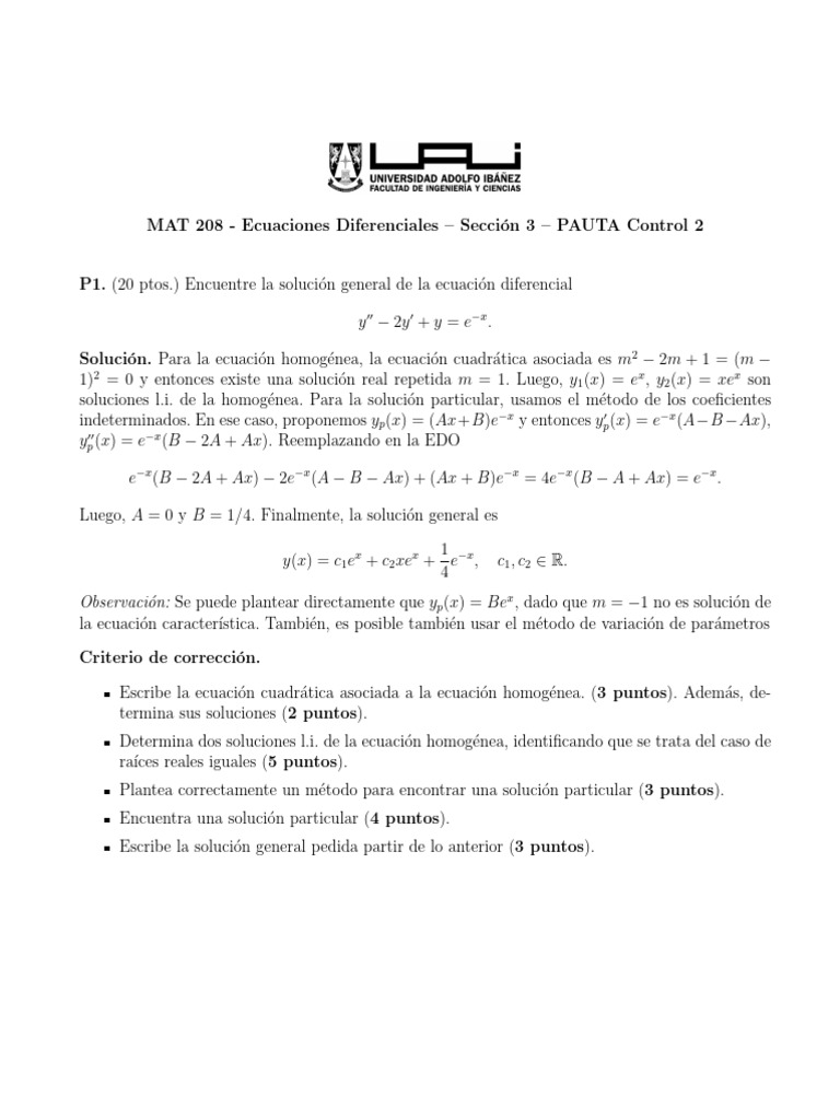Control2 PAUTA | PDF | Ecuaciones | Ecuaciones diferenciales