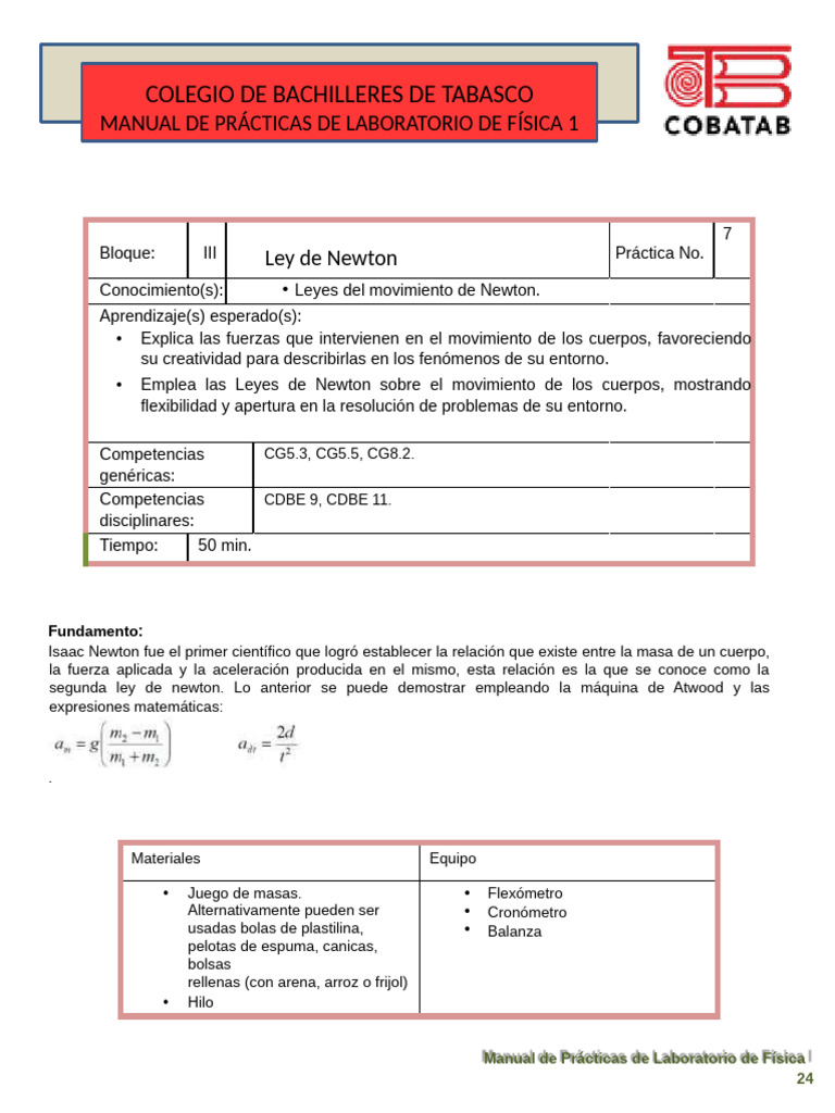 Colegio de Bachilleres de Tabasco: Sica 1 Í Cticas de Laboratorio de F Á Manual de PR | PDF ...