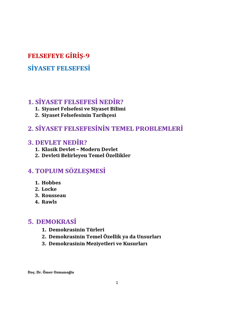 9 Siyaset Felsefesi | PDF