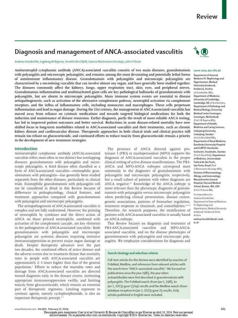 ANCA-Associated Vasculitis: Diagnosis & Management | PDF | Medicine ...