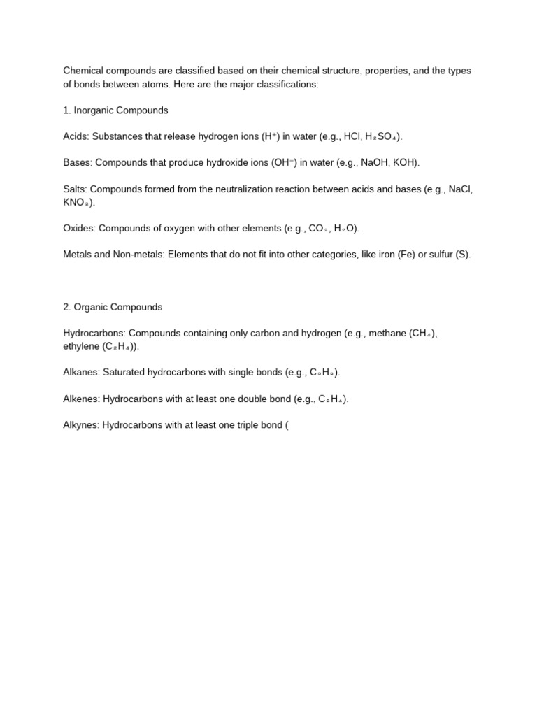 Chemical Compounds Are Classified Based On Their Chemical Structure ...