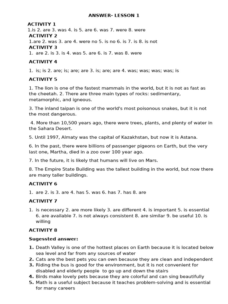Lesson 1 Answer Pdf Foreign Language Studies