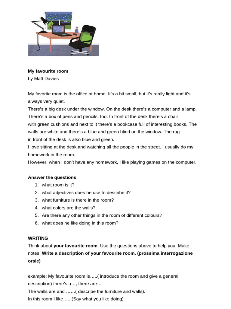 My Favourite Room - Reading, Writing and Vocabulary 2 | PDF