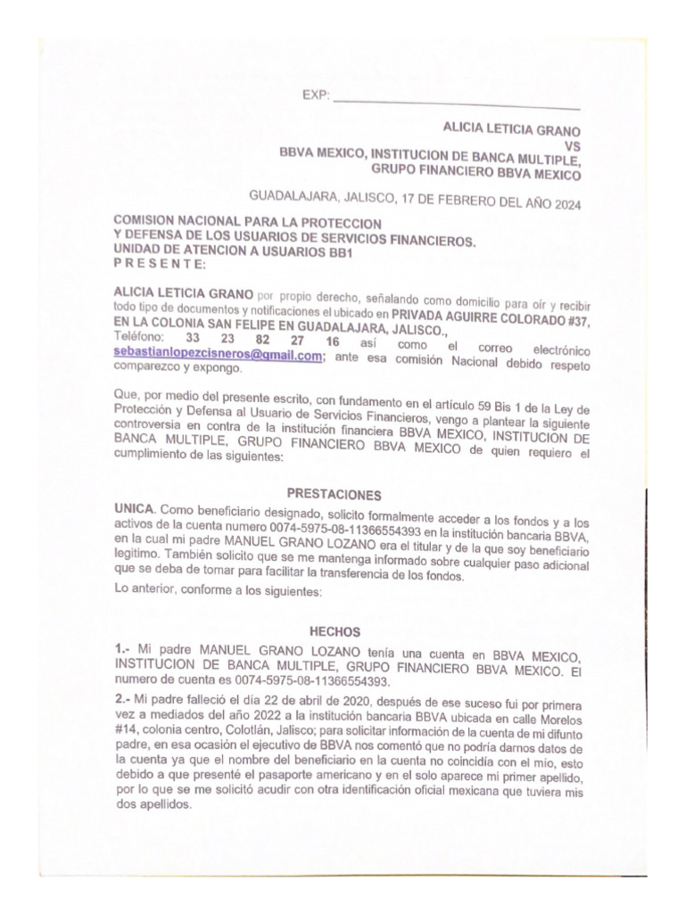 Formato de Queja CONDUSEF | PDF