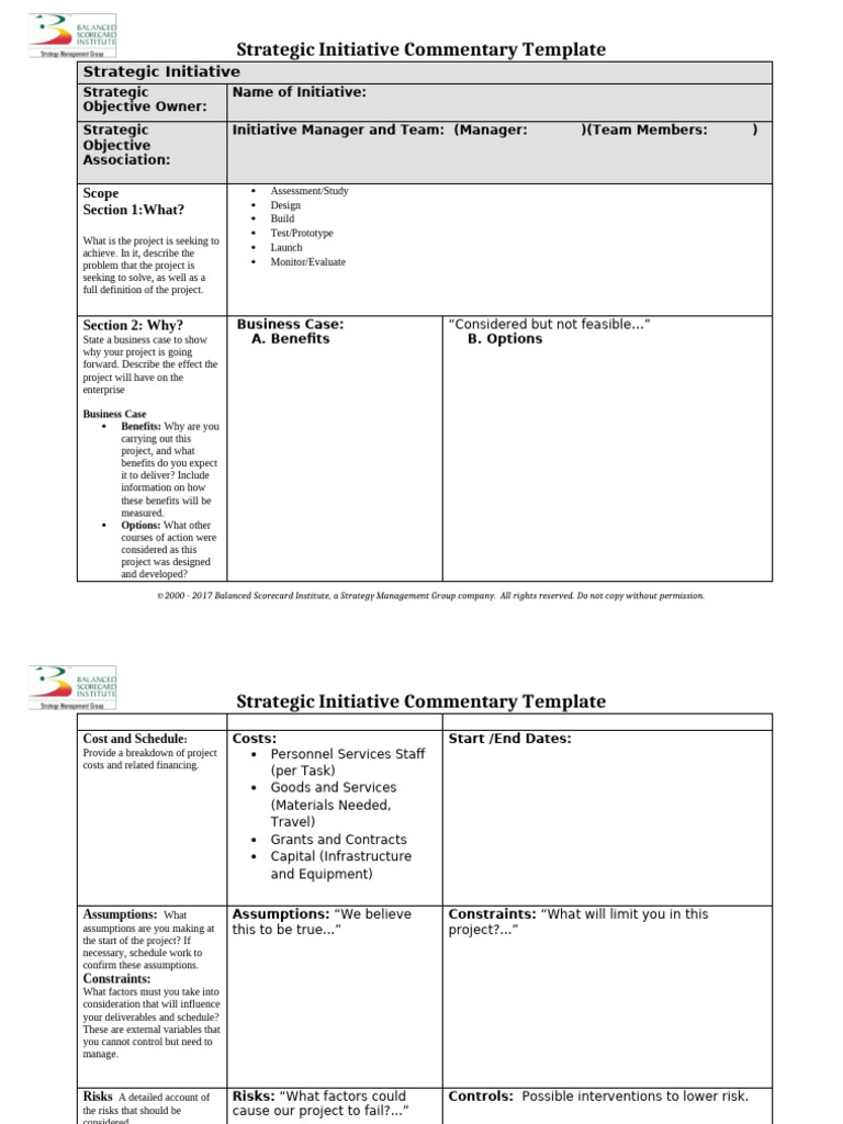 Strategic Initiative Commentary Template | PDF | Strategic Management ...