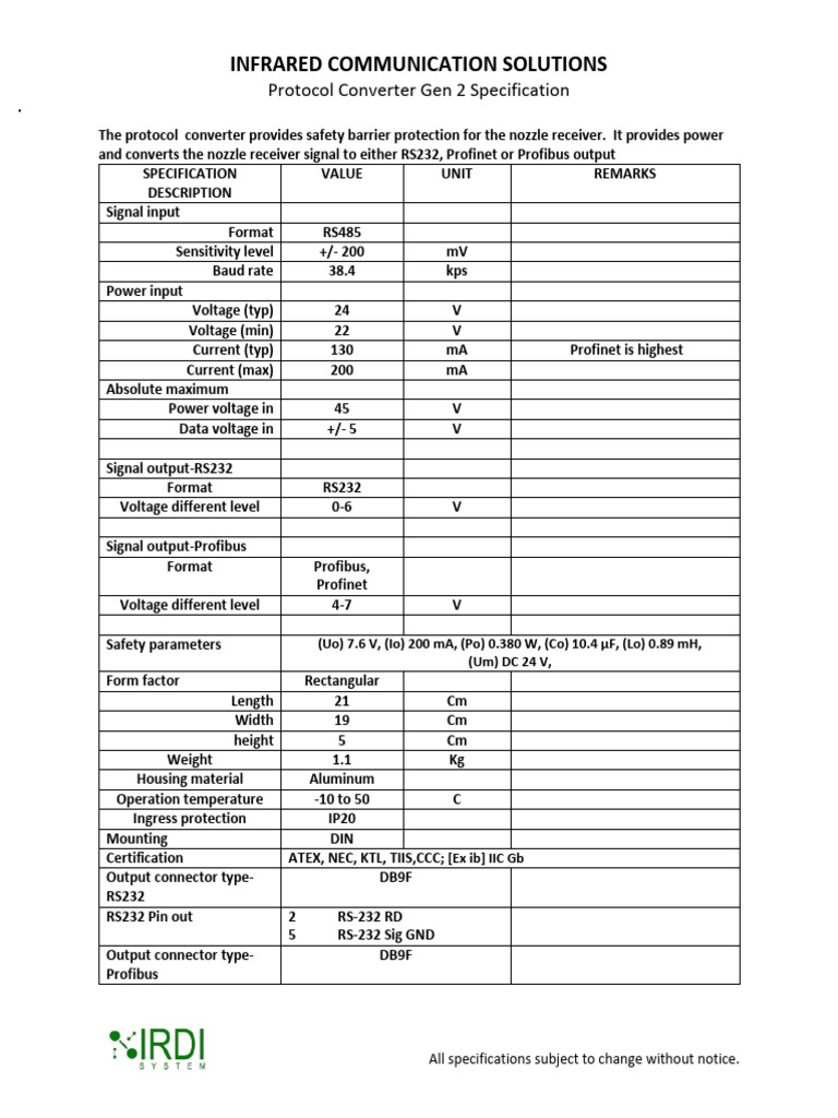 Protocol Converter Gen 2 Specification Sheet Rev 8 | PDF | Computer ...
