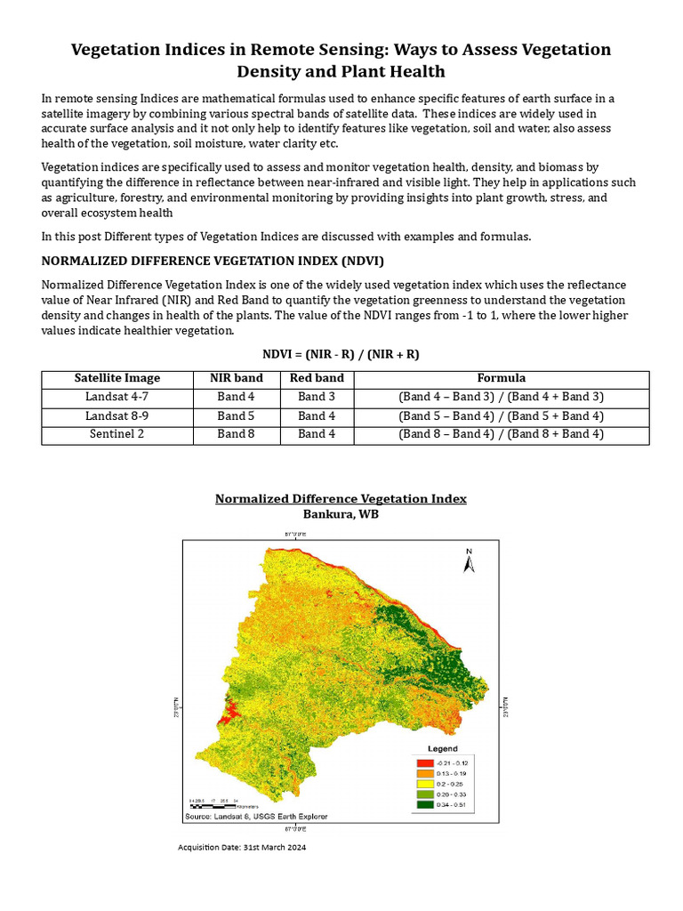 Vegetation Indices for Remote Sensing Analysis | PDF | Earth Sciences ...