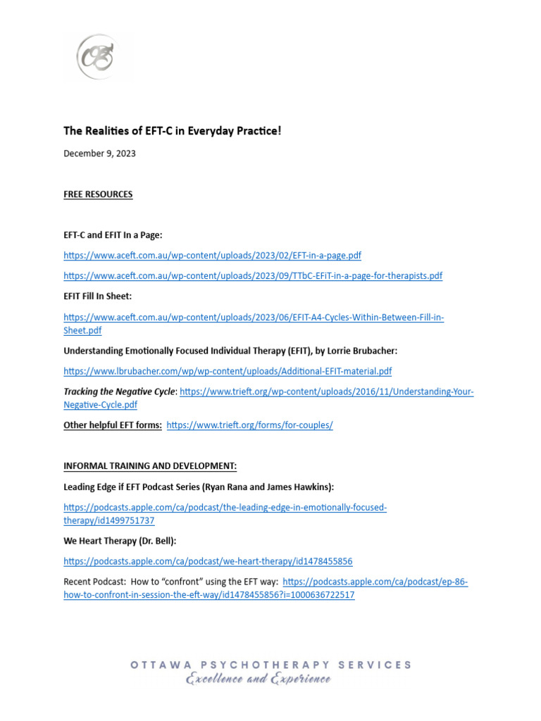 The Realities of EFT Resource Hand Out | PDF | Attachment Theory ...