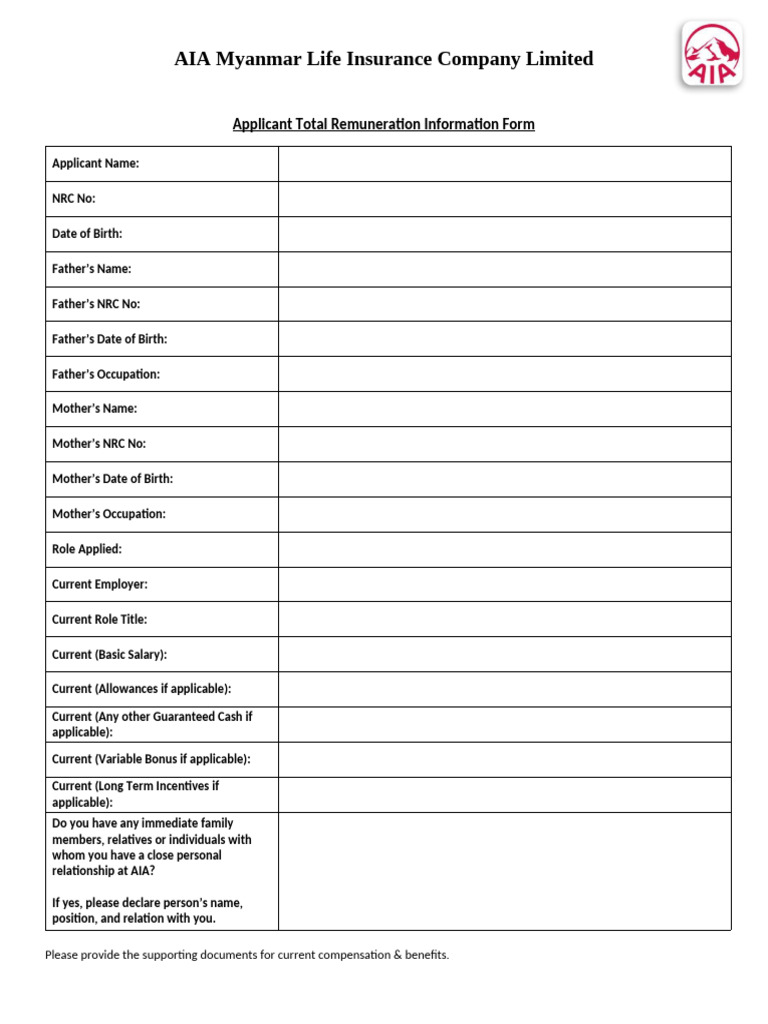 1.remuneration Information Form - AIA | PDF