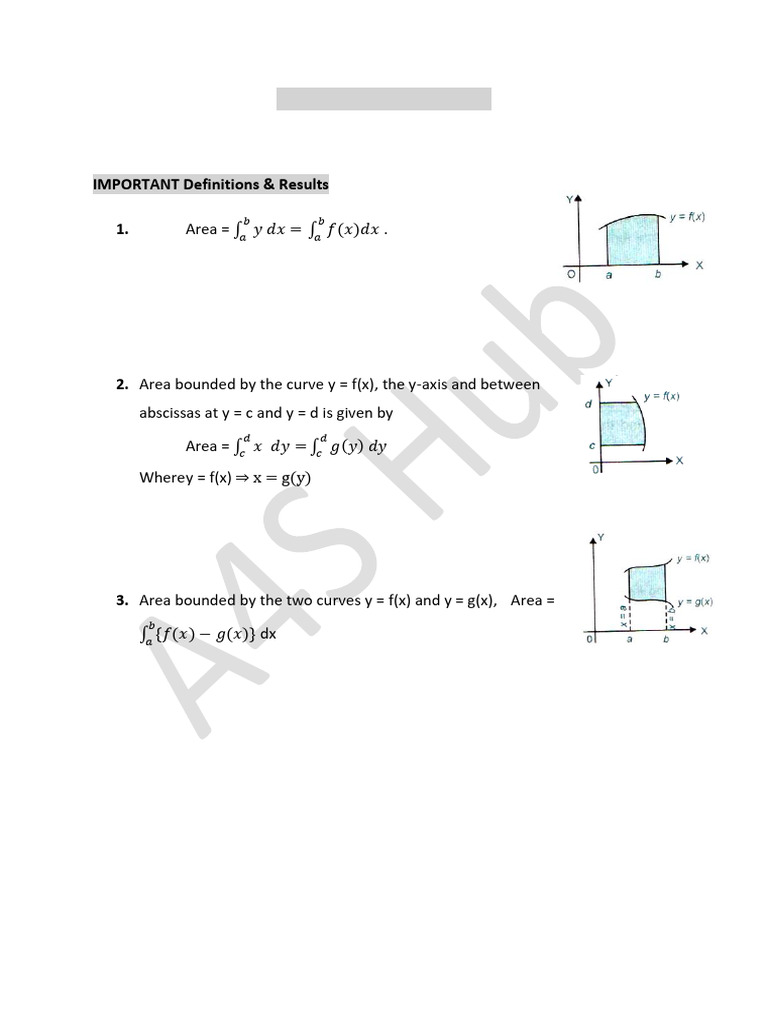 Application of Integrals: IMPORTANT Definitions & Results 1 | PDF