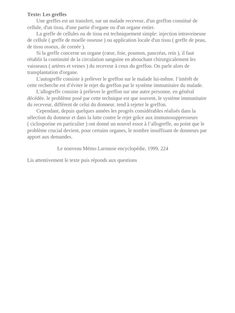 Les types de greffes et leurs enjeux | PDF | Greffe d'organe | Greffe ...