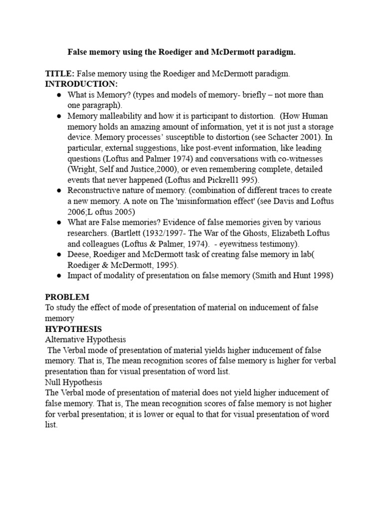 Experiment - 02 Semester V False Memory Experiment | PDF | Memory | Statistics