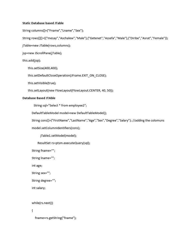 JDBC and Controller-Jtable | PDF