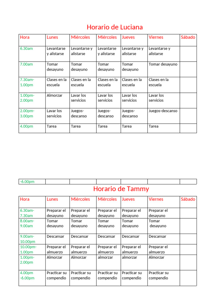 Horario de Luciana | PDF