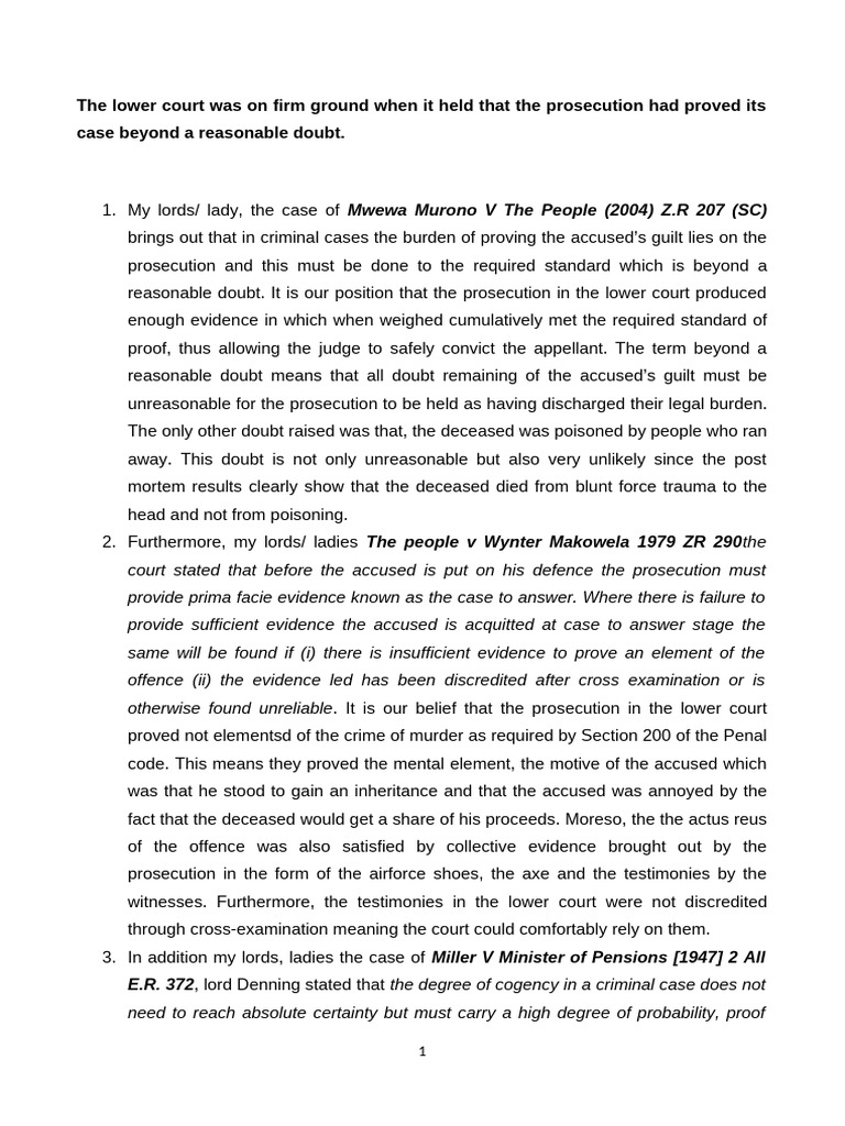 Ground One Heads of Argument | PDF | Burden Of Proof (Law) | Reasonable ...