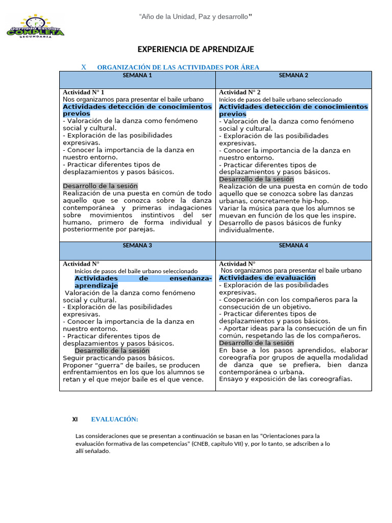 1 - 4° Experiencia de Aprendizaje N°02 | PDF | Bailes | Evaluación