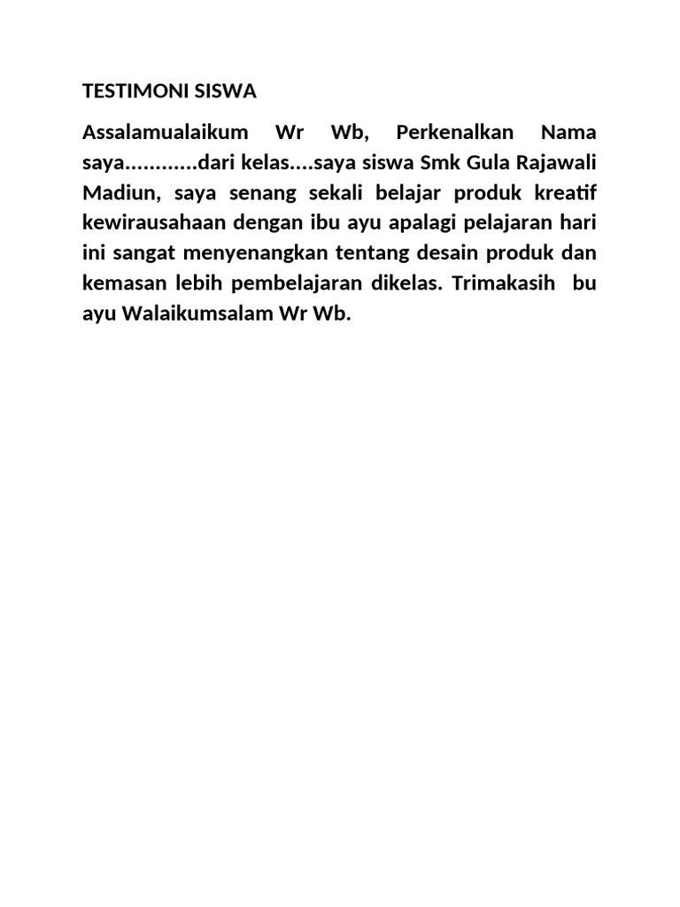 Testimoni Siswa Aksi Nyata Modul 1.1 | PDF | Memasak, Makanan, & Anggur