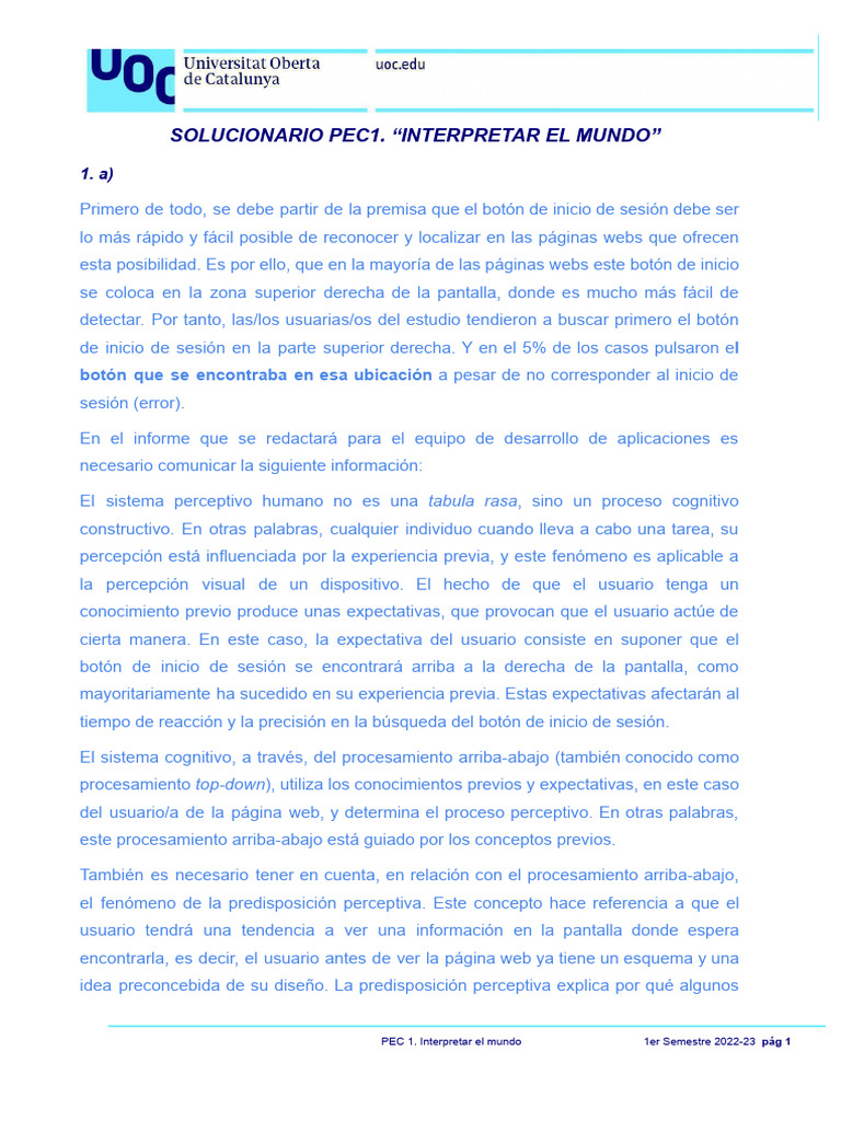 PEC1 20222 Solucionario | PDF | Color | Percepción
