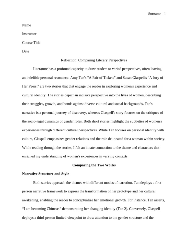 Comparing - Literary - Perspectives - Reflection | PDF | Narrative | Gender