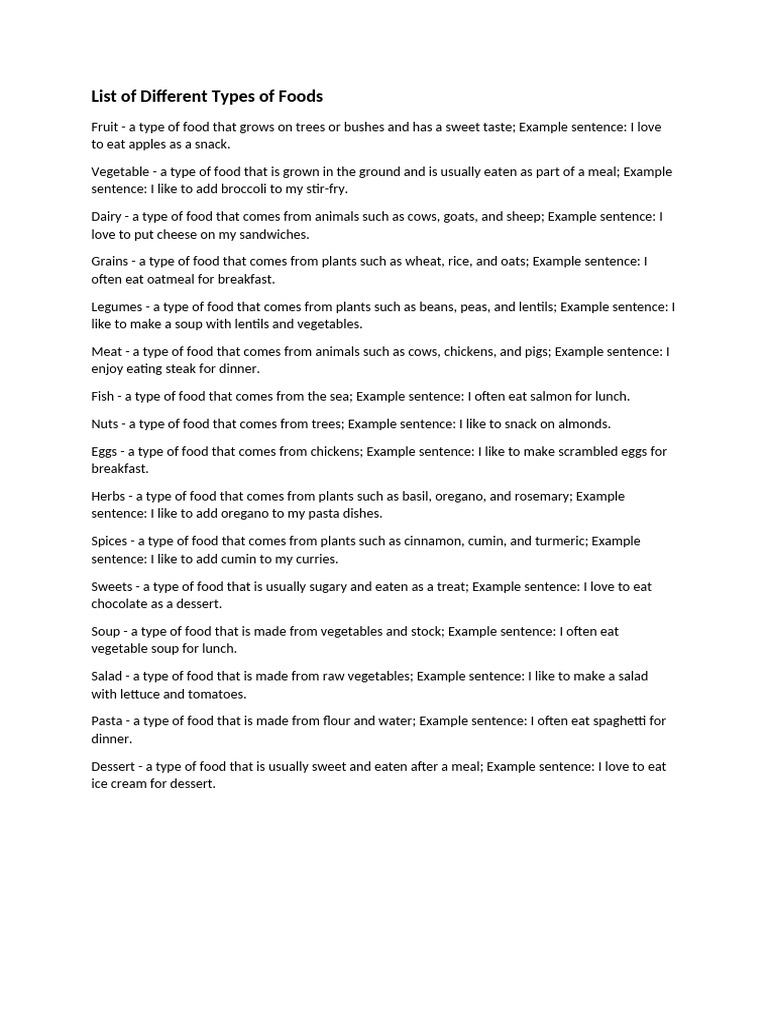 List of Different Types of Foods | PDF | Grilling | Cooking