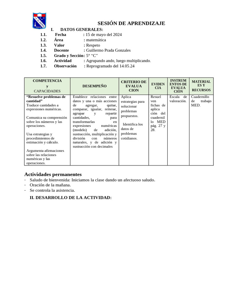 MAT 14-05-Agrupando Ando, Luego Multiplcando13-05-24 | PDF | Multiplicación | Aprendizaje