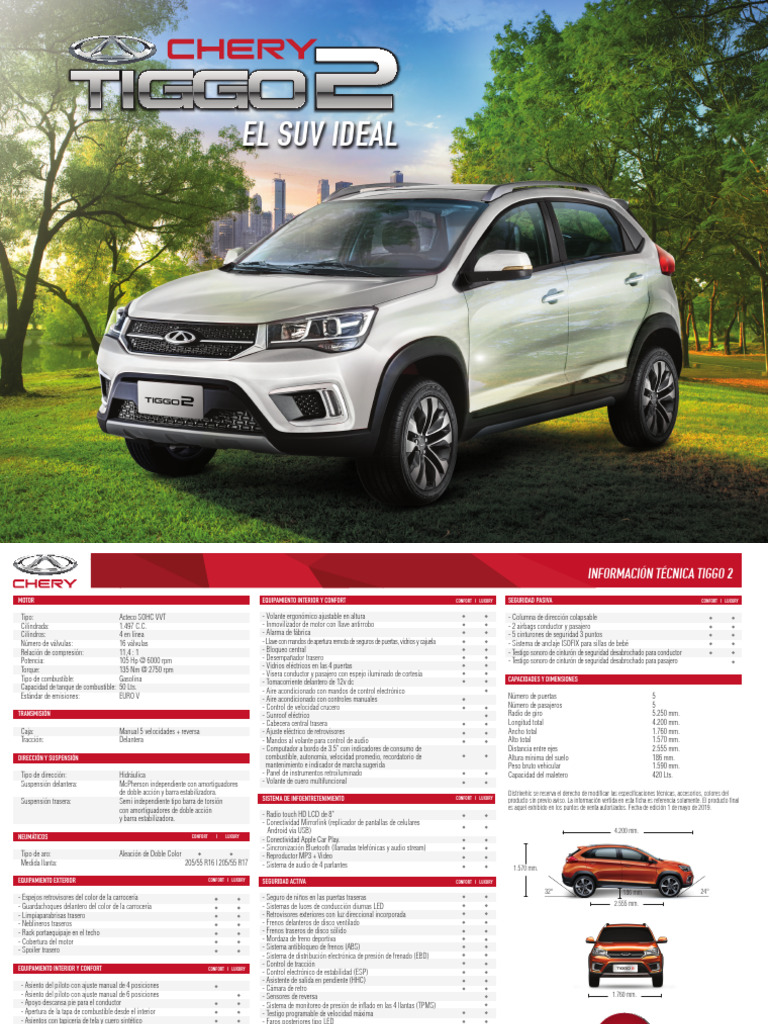 Ficha Tecnica Tiggo 2 Confort | PDF | Sistema de freno antibloqueo | Coche
