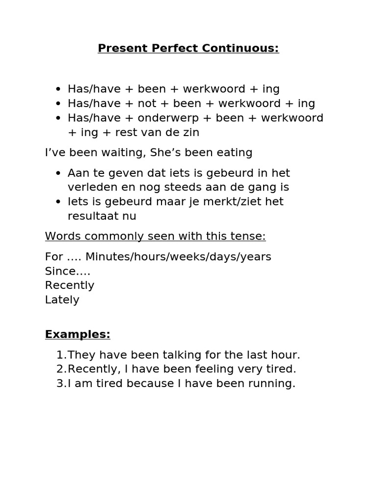 Chapter 1 Present Perfect Continuous Grammar Explanation | PDF