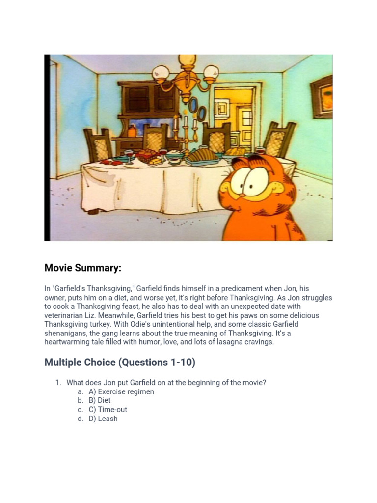 Garfield Thanksgiving Movie Guide | PDF | Garfield | Thanksgiving Dinner