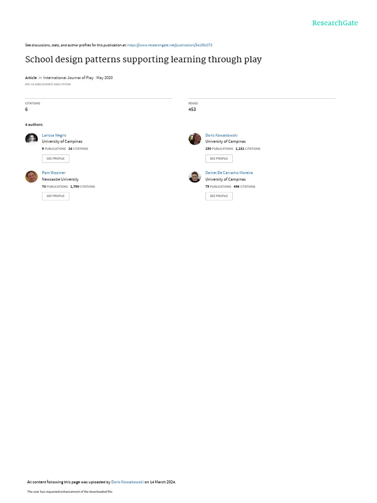 School Design Patterns Supporting Learning Through Play: International ...