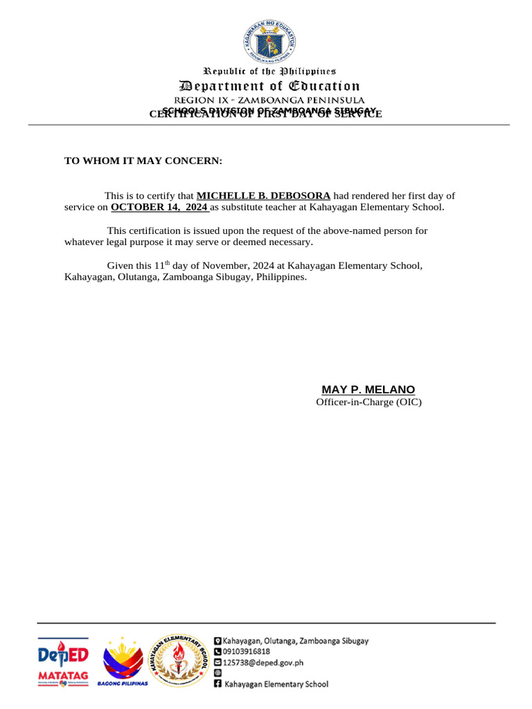Certification of First Day of Service | PDF