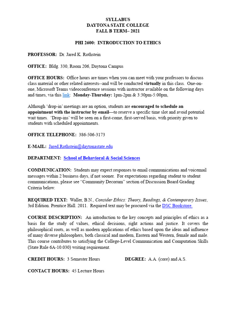 SYLLABUS PHI2600 Bterm | PDF | Microsoft Office | Academic Integrity