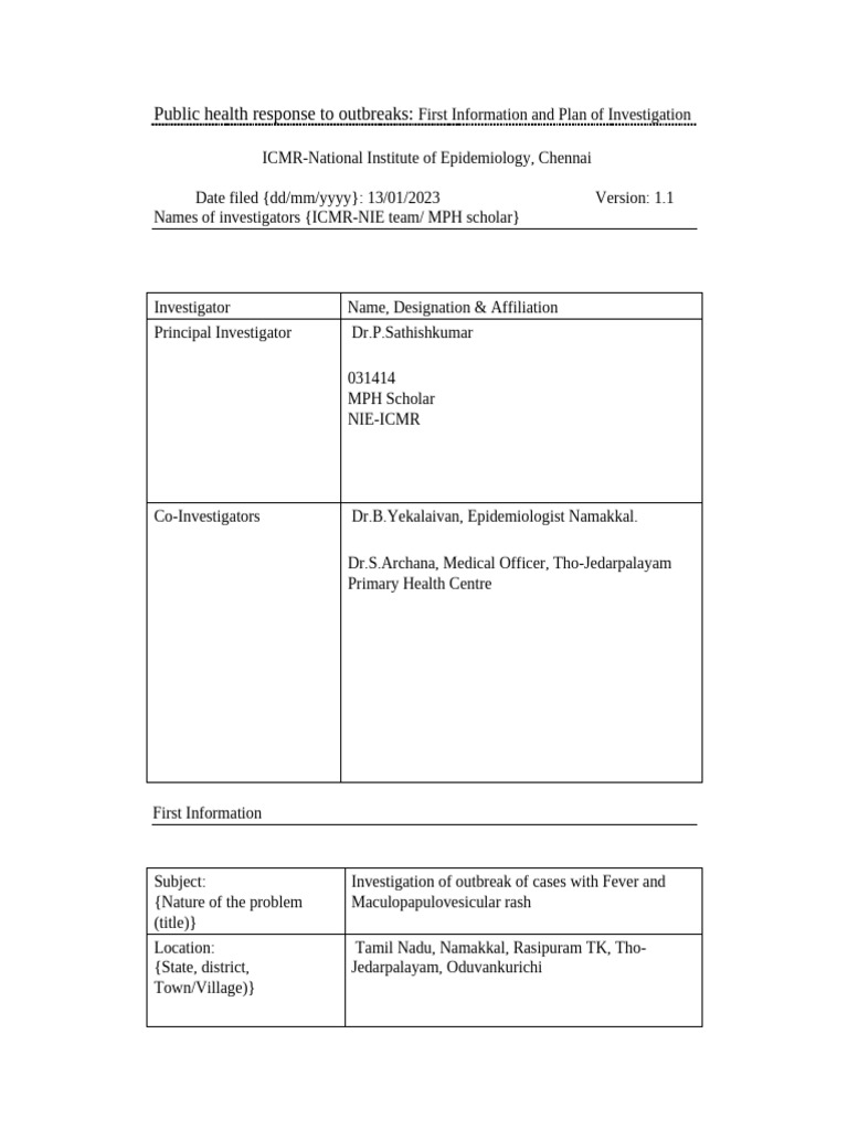 Public Health Outbreak Investigation Plan | PDF | Epidemiology ...