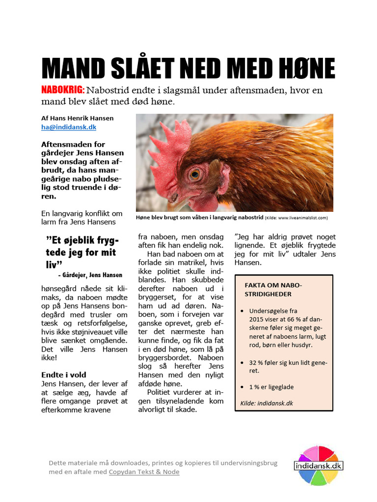 Mand Slået Ned Med Høne: Nabokrig | PDF