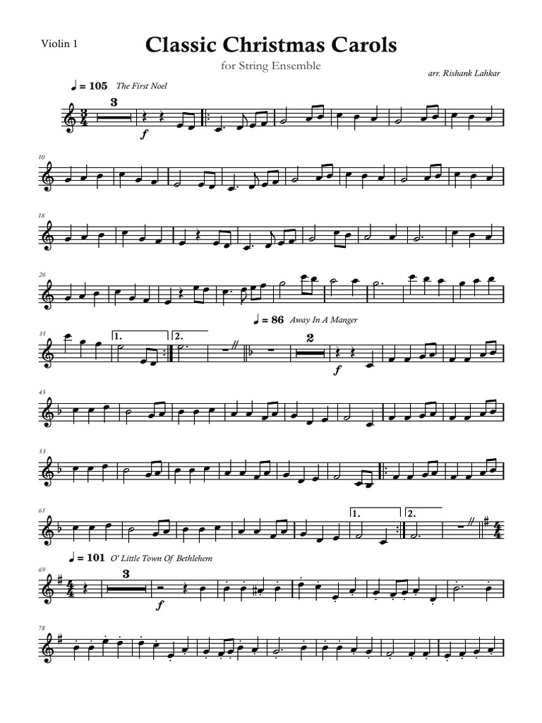 Classic Christmas Carols Violin - 1 | PDF | Christmas | Christmas ...