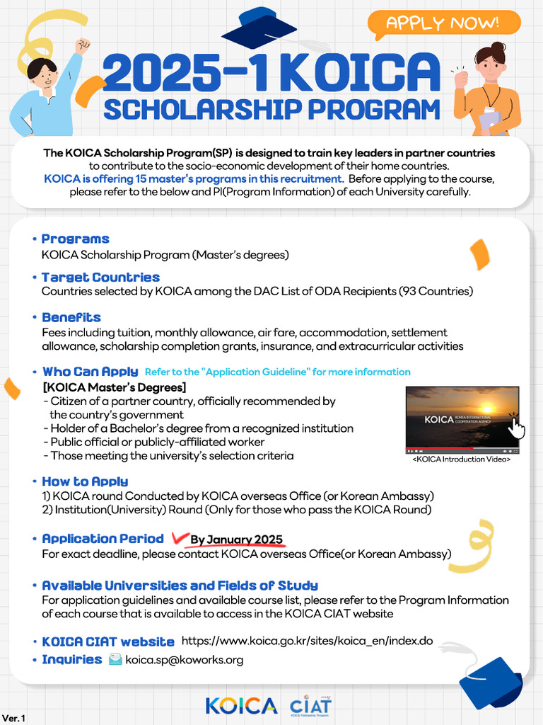 (KOICA SP) Apply Now For 2025-1 KOCIA Scholarship Program | PDF